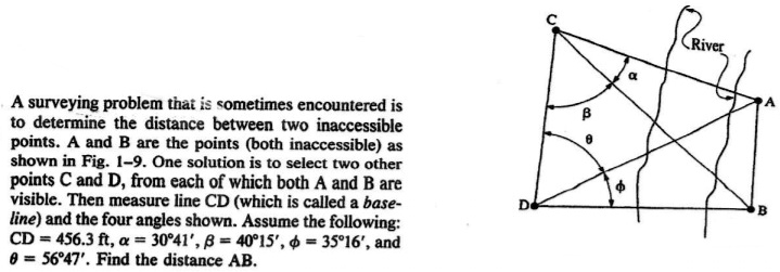 SOLVED: A surveying problem that is sometimes encountered is to determine the distance between ...