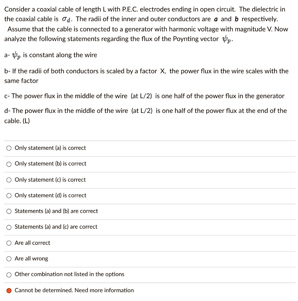 SOLVED: Consider a coaxial cable of length L with PEC. electrodes ...