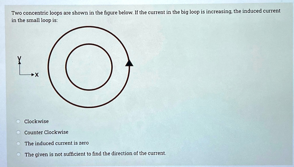 Two concentric loops are shown in the figure below. If the current in the big loop is increasing ...