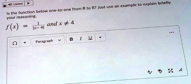 SOLVED: Example to explain briefly below one-to-one from R to R? Just ...