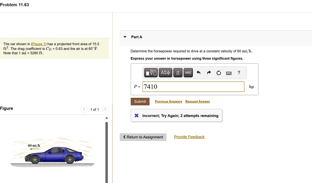 problem 1163 part a the car shown in figure 1 has a projected front ...