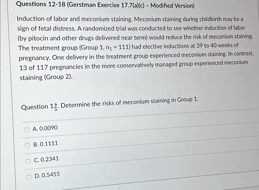 SOLVED: Questions 12-18 (Gerstman Exercise 17.7(a)(c) - Modified ...