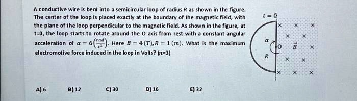 SOLVED: A conductive wire is bent into a semicircular loop of radius R as shown in the figure ...