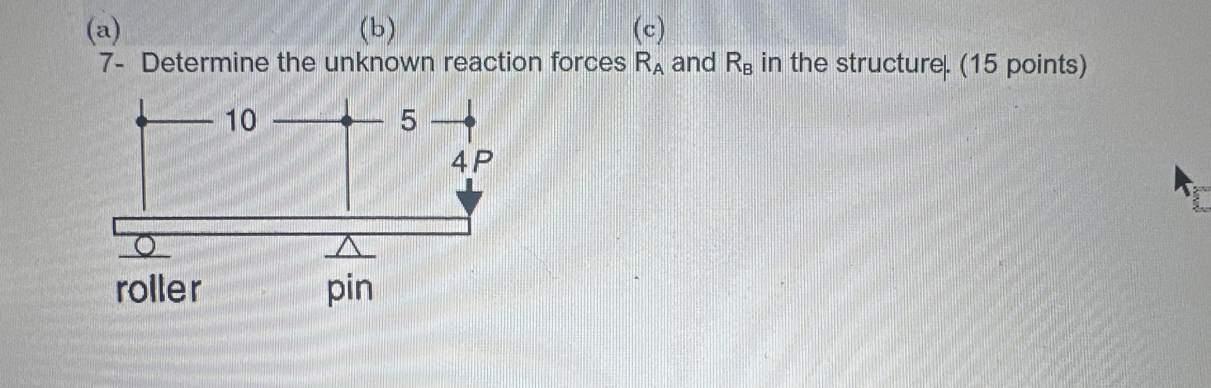 (a) (b) (c) 7- Determine the unknown reaction forces RA and...