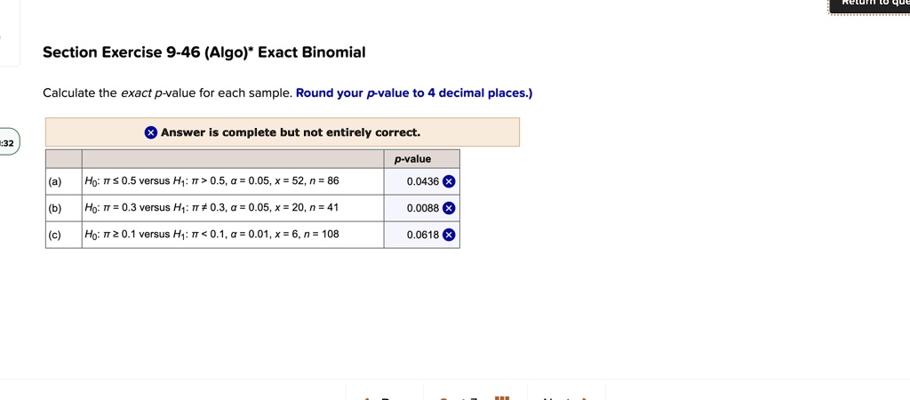 Solved Section Exercise 9 46 Algo Exact Binomial Calculate The Exact P Value For Each 
