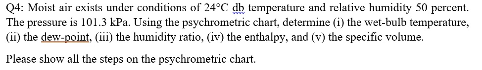 SOLVED: Q4: Moist air exists under conditions of 24*C db temperature and relative humidity 50 ...