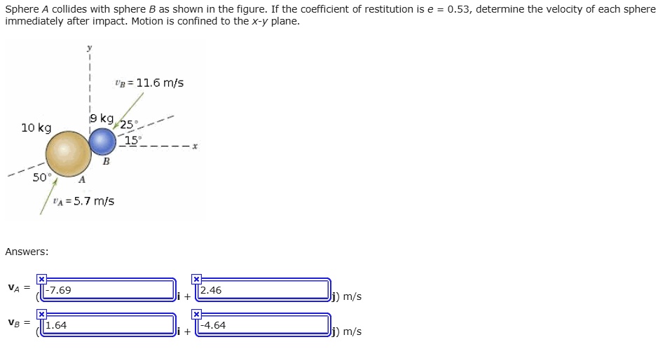 SOLVED: Sphere A collides with sphere B as shown in the figure. If the coefficient of ...