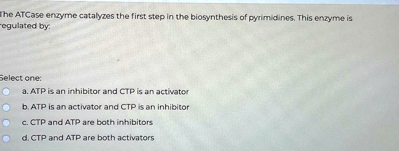 SOLVED: The ATCase enzyme catalyzes the first step in the biosynthesis ...