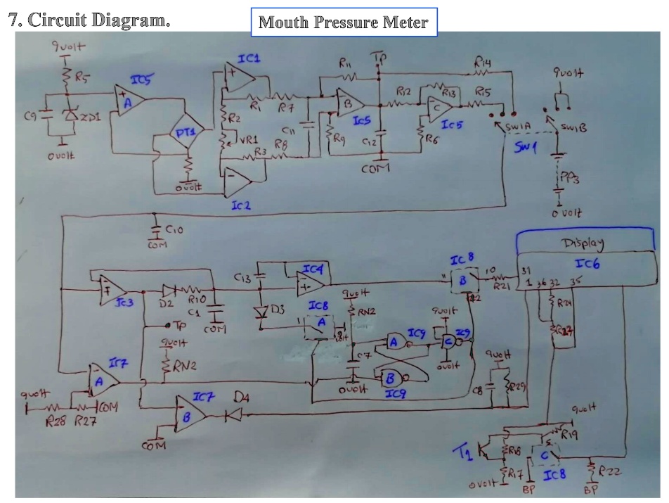 7. Circuit Diagram. Mouth Pressure Meter quolt R5 C9 2ZD1 Ovolt IC1 R1 ...