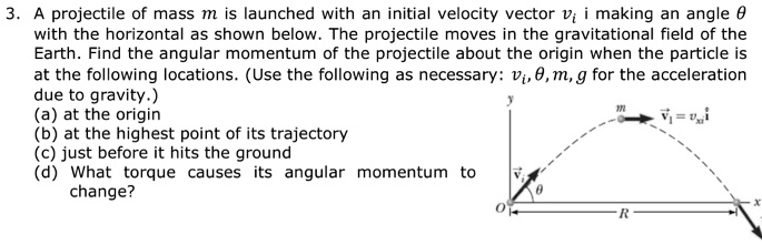 SOLVED: A projectile of mass m is launched with an initial velocity vector Vi making an angle 0 ...
