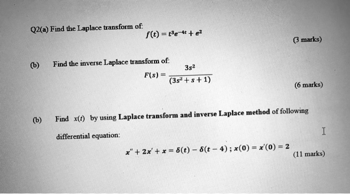 q26a find the laplace transform of fe te i e2 marks find the inverse ...