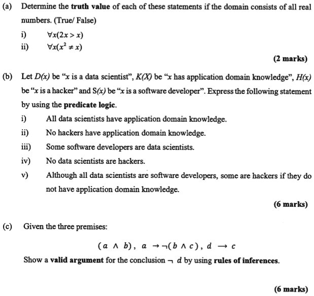(a) Determine the truth value of each of these statements if the domain ...