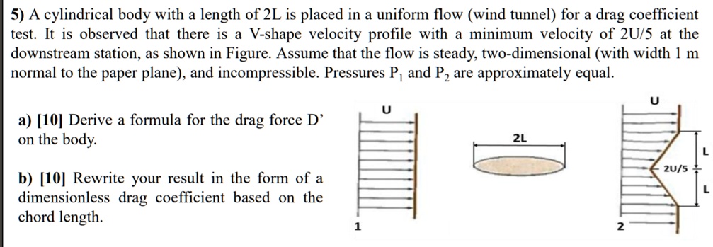 SOLVED: 5) A cylindrical body with a length of 2L is placed in a uniform flow (wind tunnel) for ...