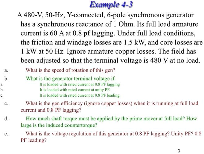 SOLVED: A 480-V, 50-Hz, Y-connected, 6-pole synchronous generator has a synchronous reactance of ...