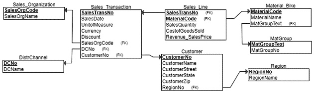 Sales Organization SalesTransaction SalesLine Material Bike ...