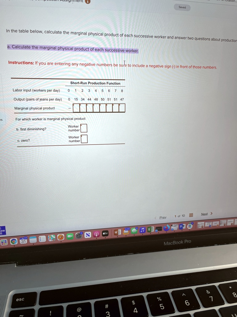 SOLVED: In the table below, calculate the marginal physical product of ...