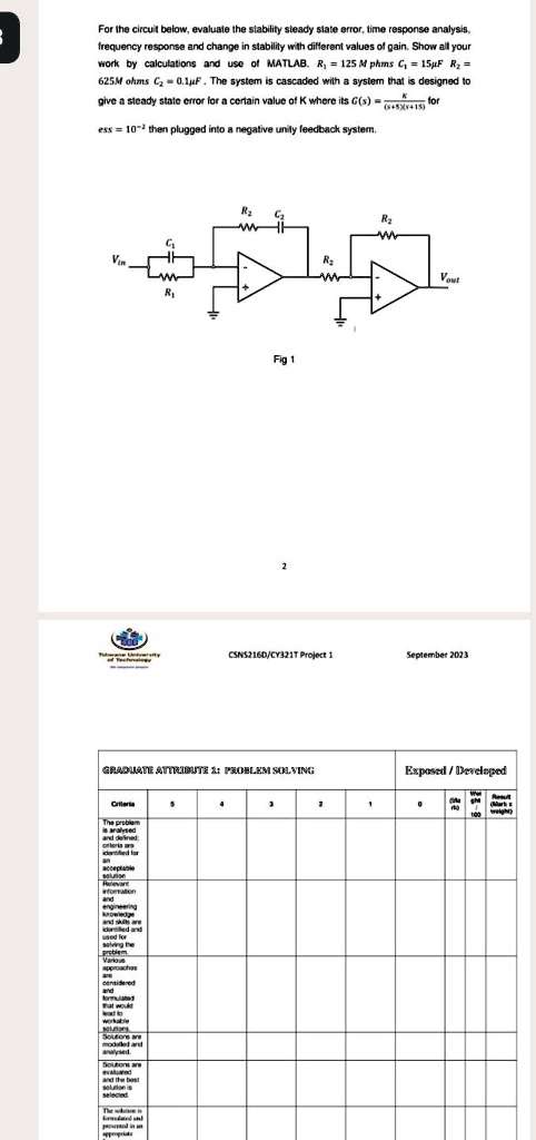 SOLVED: Texts: For the circuit below, evaluate the stability steady state error, time response ...