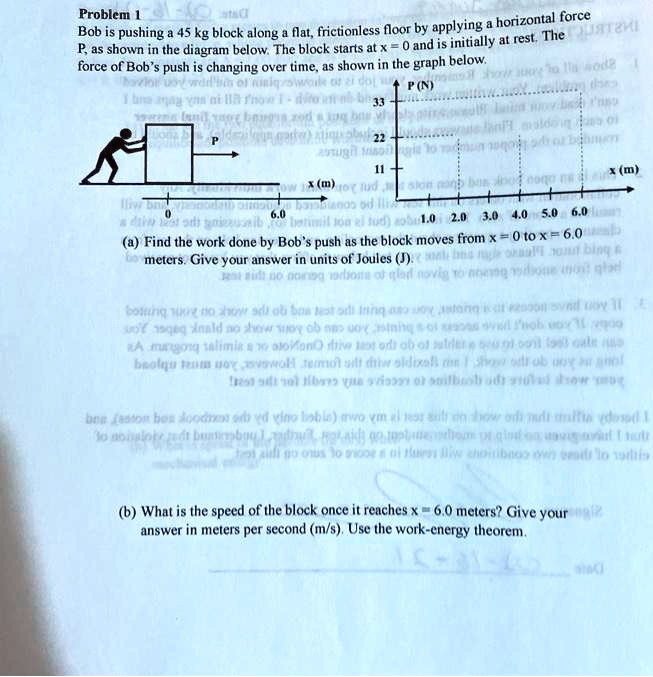 SOLVED: Problem: Horizontal force Bob is pushing a 45 kg block along a flat, frictionless floor ...