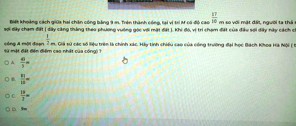 Solved BÃết Khoảng Cách Giá¯a Hai Chân Cá™t Bằng 9 M Trên