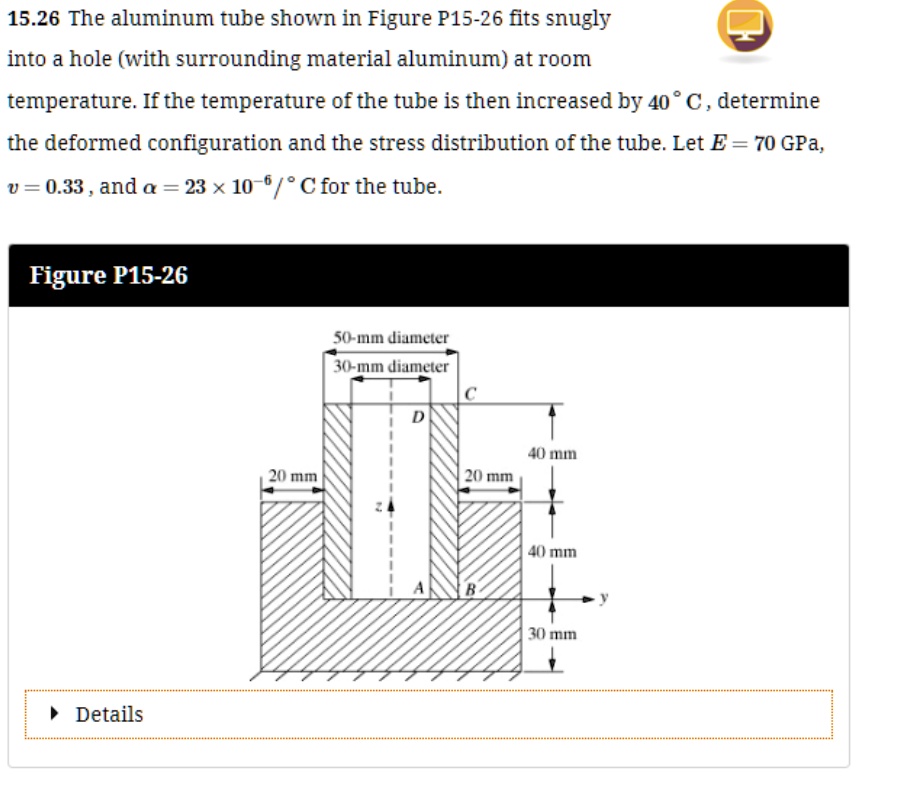 1526 the aluminum tube shown in figure p15 26 fits snugly into a hole ...