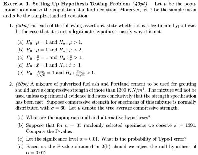 exercise 1 setting up hypothesis testing problem 4opt let be the popu ...