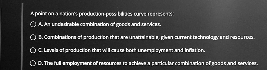 SOLVED: A point on a nation's production-possibilities curve represents ...