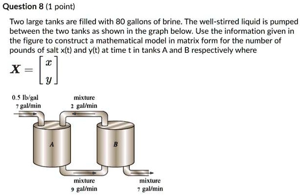 SOLVED: Question 8 (1 point) Two large tanks are filled with 80 gallons ...
