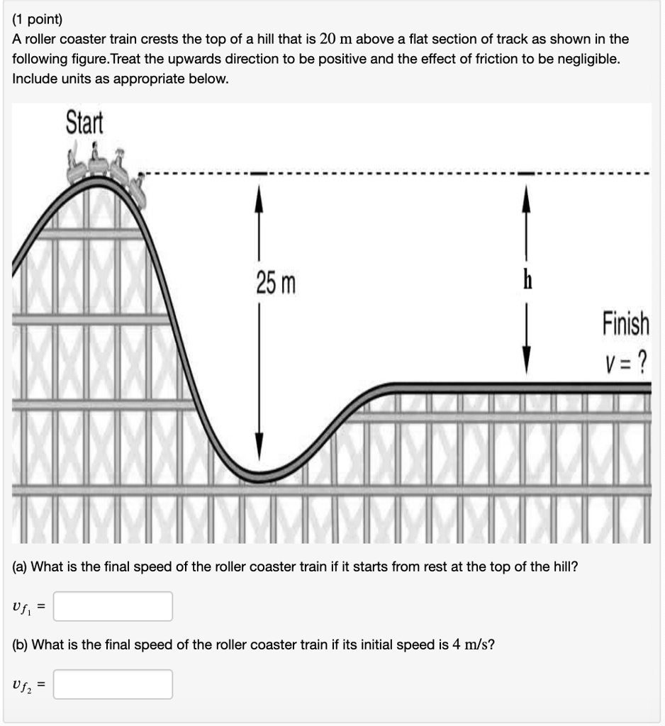 point a roller coaster train crests the top of a hill that is 20 m ...