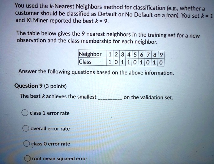 [GET ANSWER] you used the k nearest neighbors method for classification e g whether a customer ...