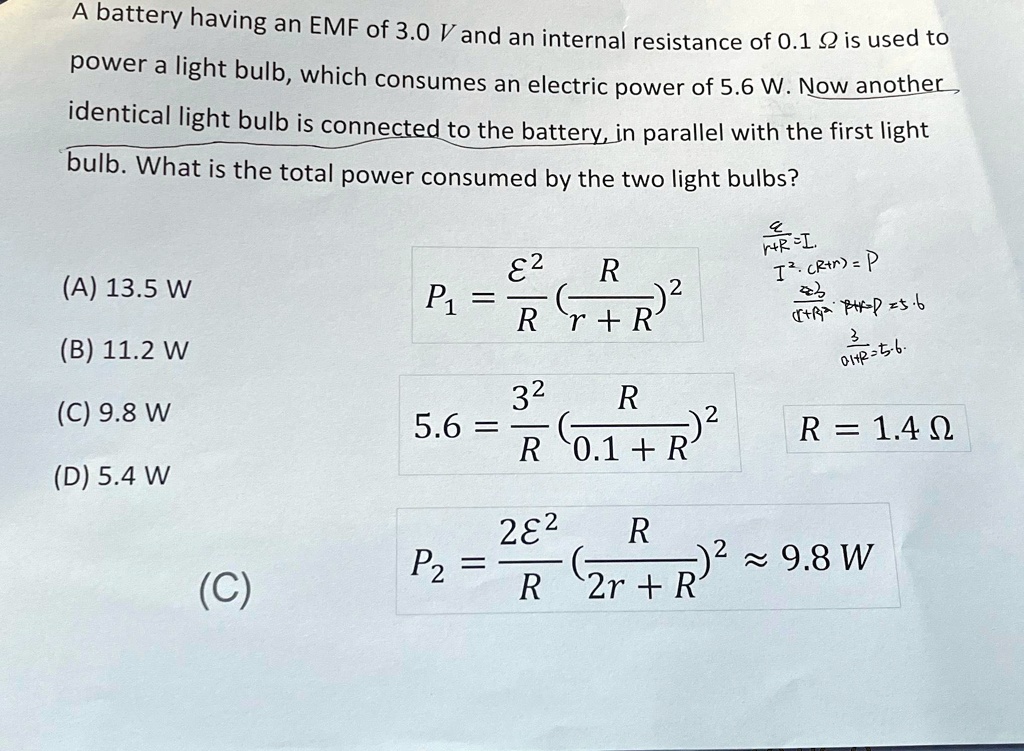 SOLVED: A battery having an EMF of 3.0V and an internal resistance of 0 ...