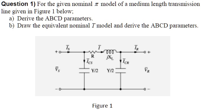 SOLVED: Question 1) For the given nominal model of a medium length transmission line given in ...