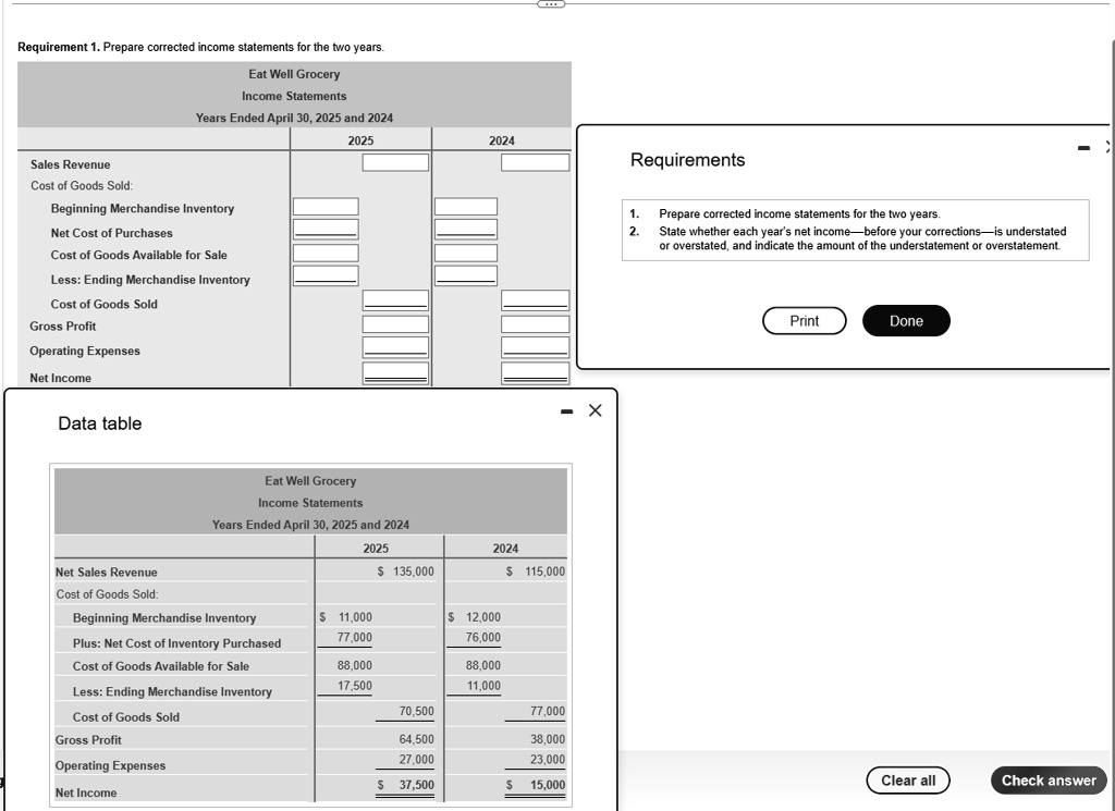 SOLVED: Texts: Requirement 1. Prepare corrected income statements for ...