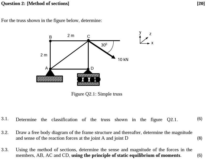 SOLVED: Question 2: [Method of sections] [20] For the truss shown in ...