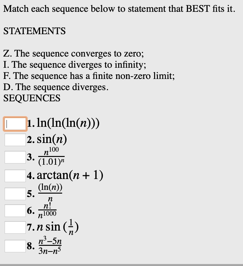 match each sequence below to statement that best fits it statements z ...