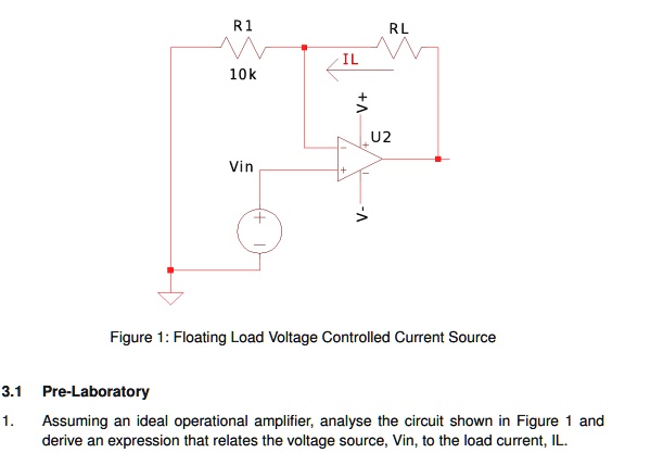 SOLVED: 10k Vin Figure 1: Floating Load Voltage Controlled Current Source 3.1 Pre-Laboratory ...