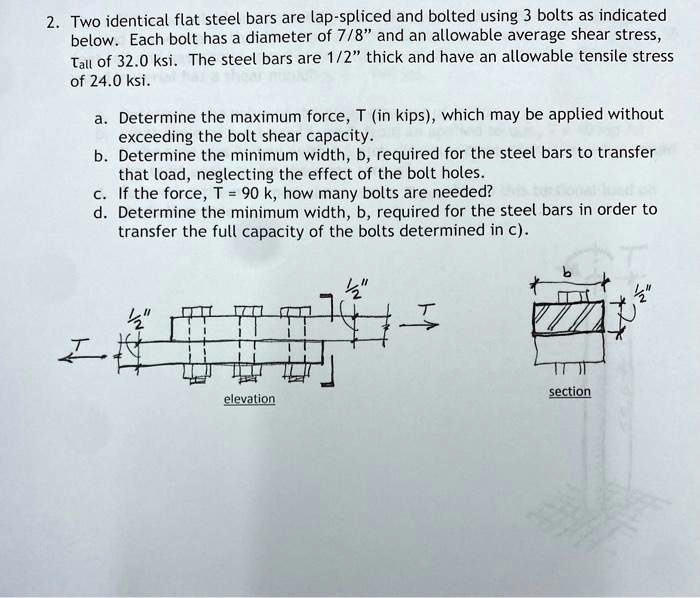 SOLVED: 2. Two identical flat steel bars are lap-spliced and bolted ...