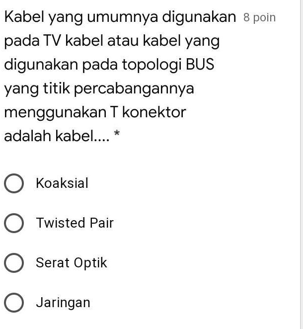 SOLVED: mohon dibantu kakak yang baik Kabel yang umumnya digunakan 8 ... SOLVED: mohon dibantu kakak yang baik Kabel yang umumnya digunakan 8 ...