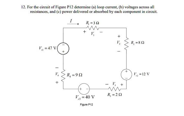 SOLVED: l2. For the circuit of Figure P12 determine (a) loop current,(b) voltages across all ...