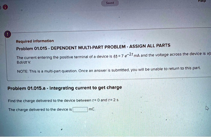 Required information Problem 01.015 - DEPENDENT MULTI-PART PROBLEM - ASSIGN ALL PARTS The ...