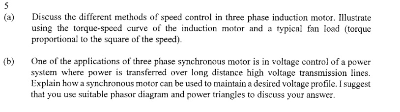 5 a discuss the different methods of speed control in three phase ...