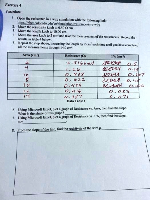 exercise 4 procedure open the resistance wire simulation with the ...