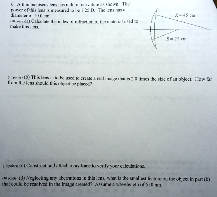 SOLVED: thin meniscus lens has radii of curvature as shown: The power ...