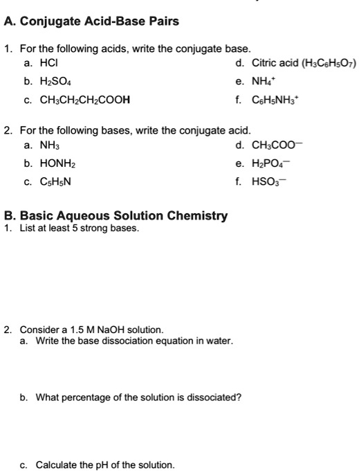 conjugate acid base pairs for the following acids write the conjugate ...