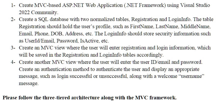 Solved 1 Create Mvc Based Aspnet Web Application Net Framework