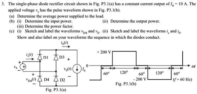 SOLVED: The single-phase diode rectifier circuit shown in Fig.P3.1a has a constant current ...