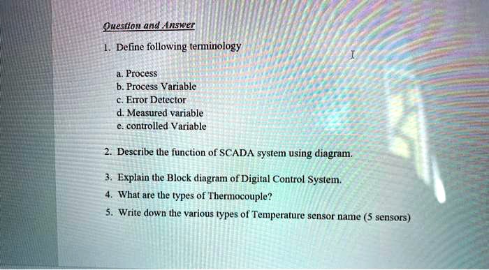 SOLVED: 1. Define the following terminology: a. Process b. Process Variable c. Error Detector d ...