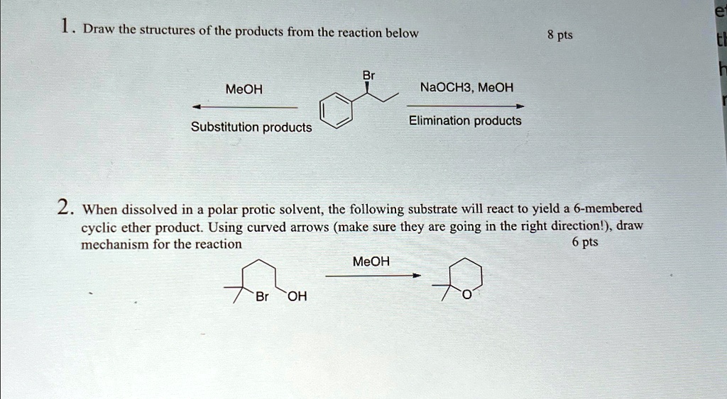 draw the structures of the products from the reaction below when ...