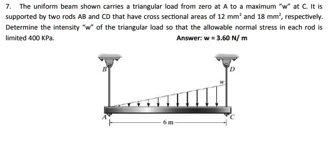 SOLVED: 'The uniform beam shown carries triangular load from zero at ...