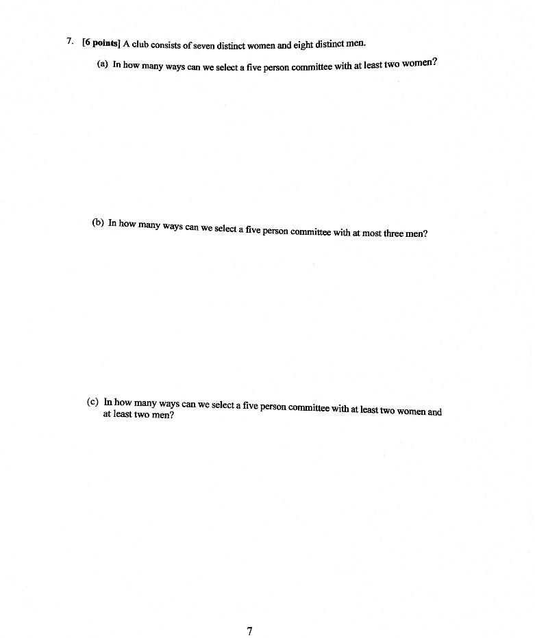 Solved [6 Points] Club Consists Of Seven Distinct Women And Eight Distinct Men In How Many