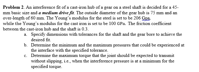 problem 2an interference fit of a cast iron hub of a gear on a steel ...